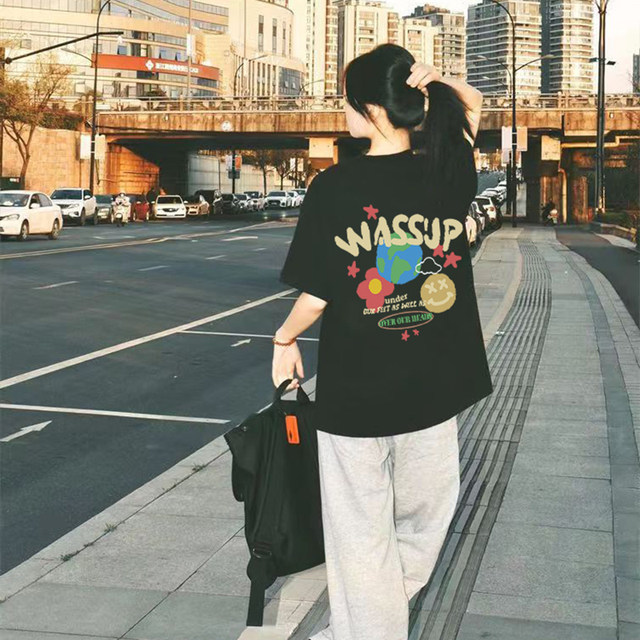 WASSUP HEODS graffiti earth logo American trendy brand short-sleeved T ...