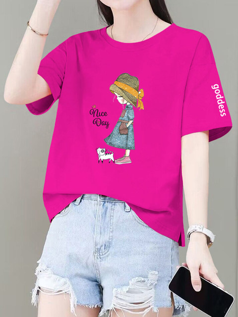 Turmeric pure cotton short-sleeved T-shirt for women in summer loose ...