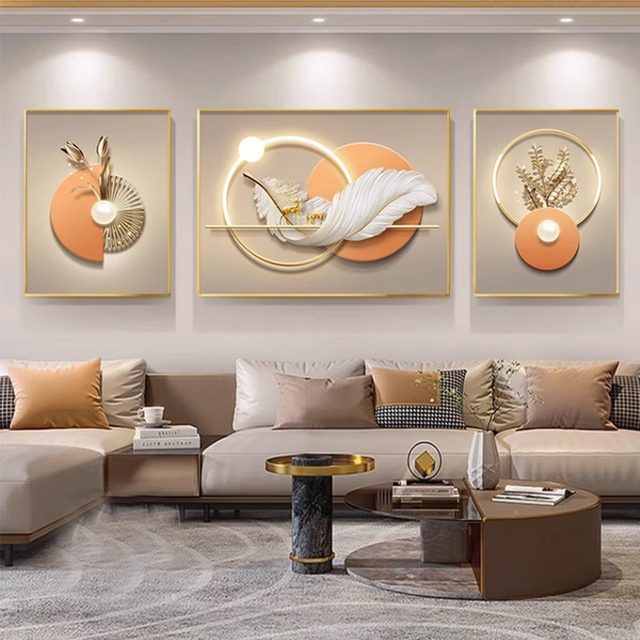 Modern minimalist living room light luxury feather triptych source ...