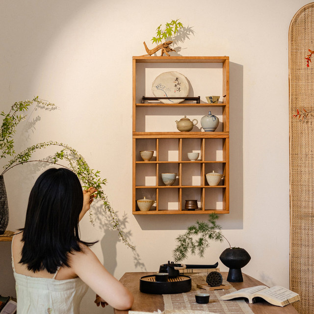 Yanpu cherry wood Duobao Pavilion tea set Bo ancient shelf living room ...