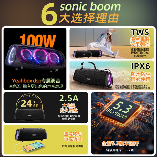 YEAHBOX/Sonic Lion Subwoofer 100W Sonic Boom Bluetooth Speaker ...