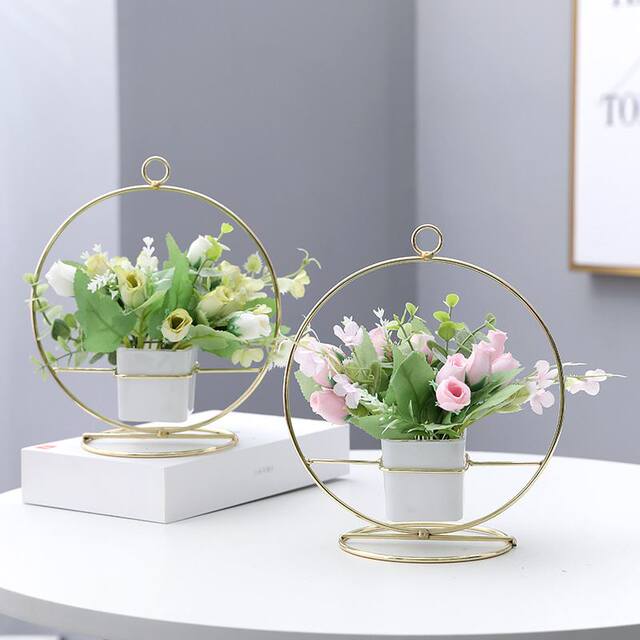 Nordic style simulated bouquet bonsai iron flower stand clay pot Yuri ...
