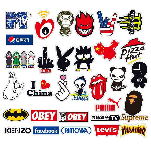 100 trendy brand logo stickers, creative trendy graffiti, mobile phone ...