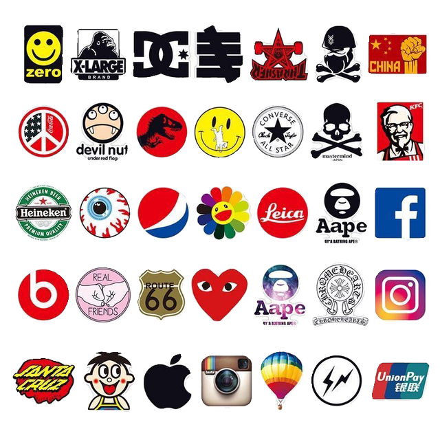 100 trendy brand logo stickers, creative trendy graffiti, mobile phone ...