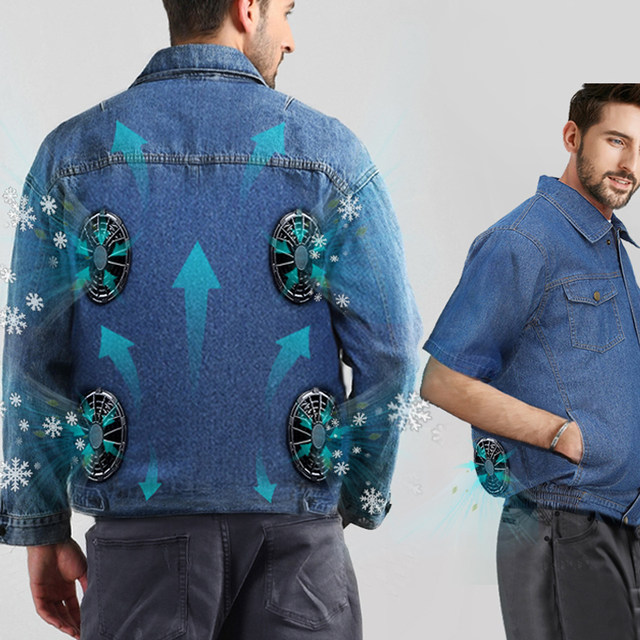 Four 4-fan air-conditioning suit cooling denim clothes jacket charging ...