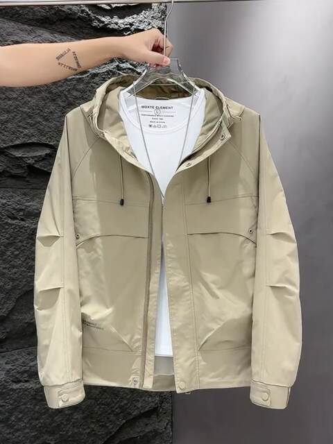 Spring new trendy brand workwear hooded jacket men's loose and ...