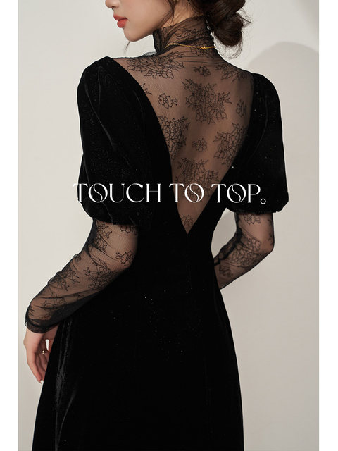 TTT design French black sexy v-neck micro-transparent dress women's ...