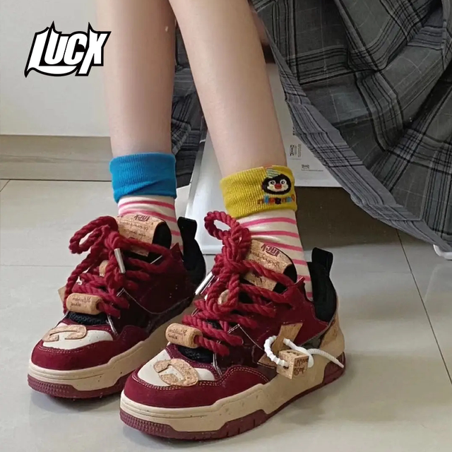 Lucx Zhang Zhenyuan same men's shoes, red wine colored shoes, couples ...