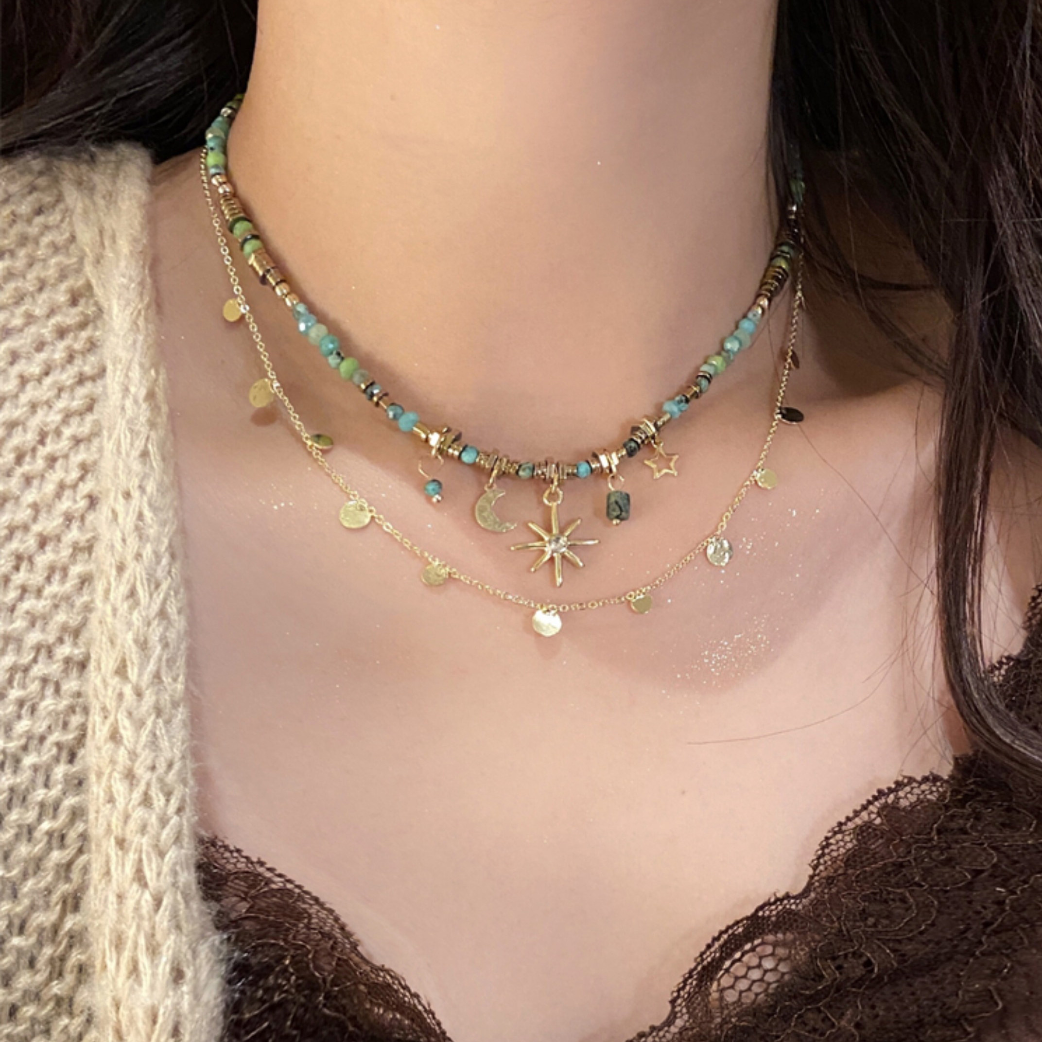 Maillard retro double-layer stacked necklace light luxury niche ...