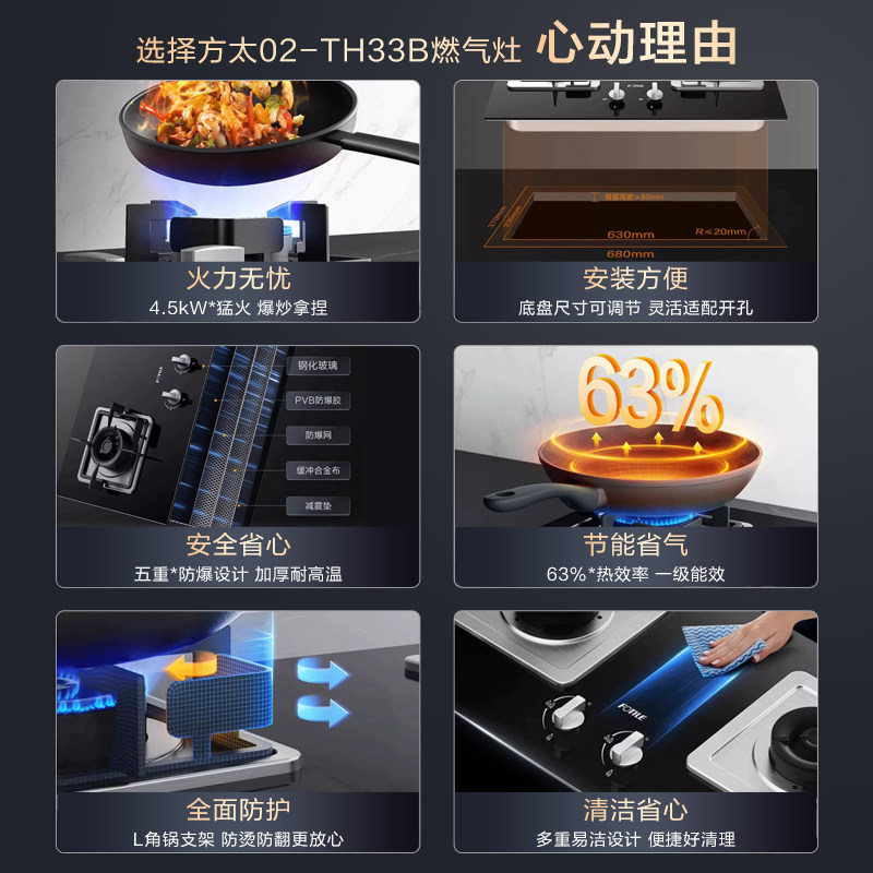 Pembakar Gas Tertanam Fotile 02-TH33B - 2 Penunu Kaca Temper