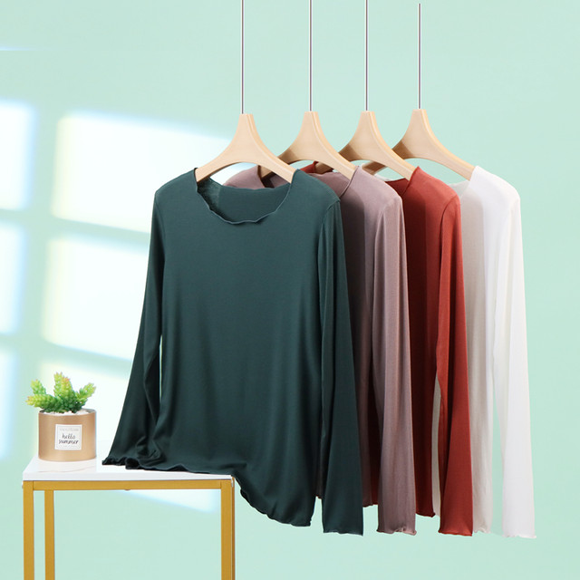 Autumn thin modal long-sleeved round neck inner with fungus hem ...