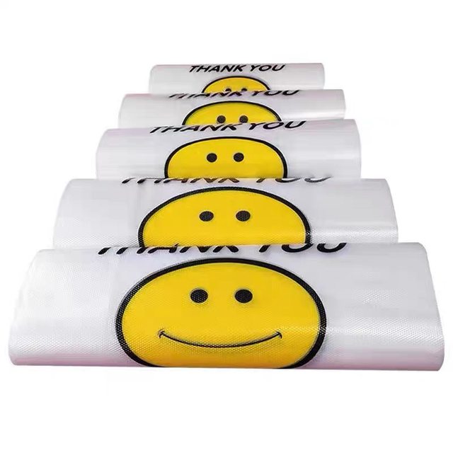 Smiley face plastic bag supermarket shopping bag white bag take-out ...