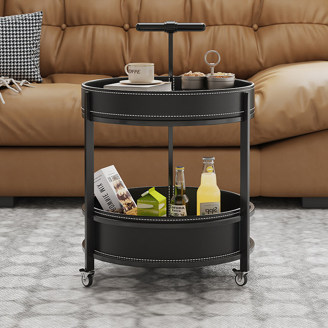 Italian saddle leather trolley, movable coffee table with wheels, snack ...