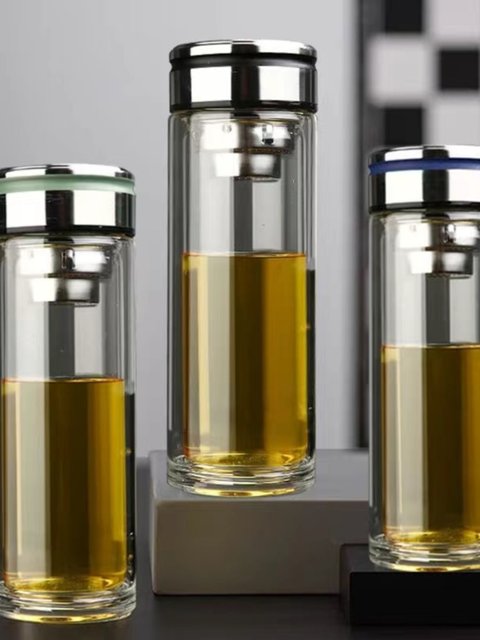 Thickened glass cup heat-resistant double-layer tea water separation ...