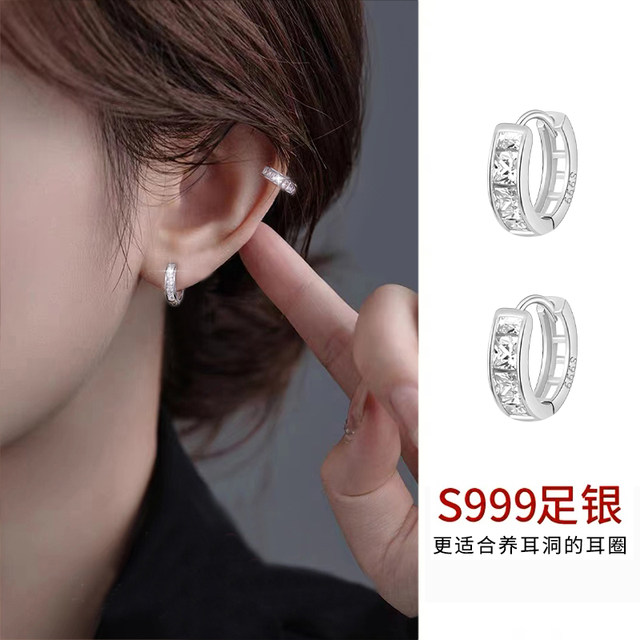 999 sterling silver zircon earrings for women, niche design, high-end pierced earrings ...