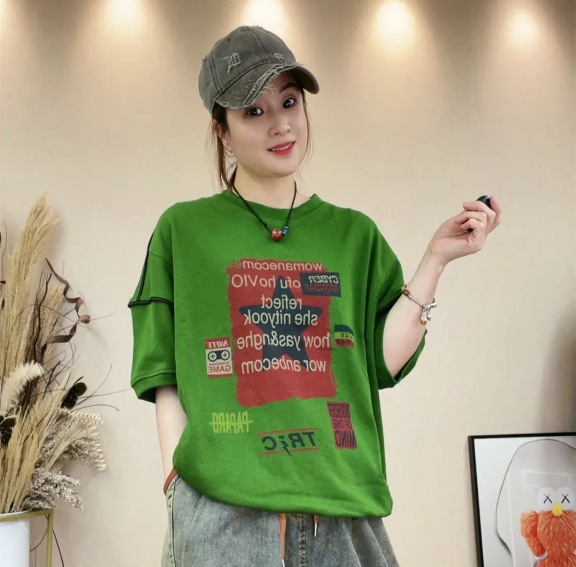 European cargo printed short -sleeved large size loose and thin T ...