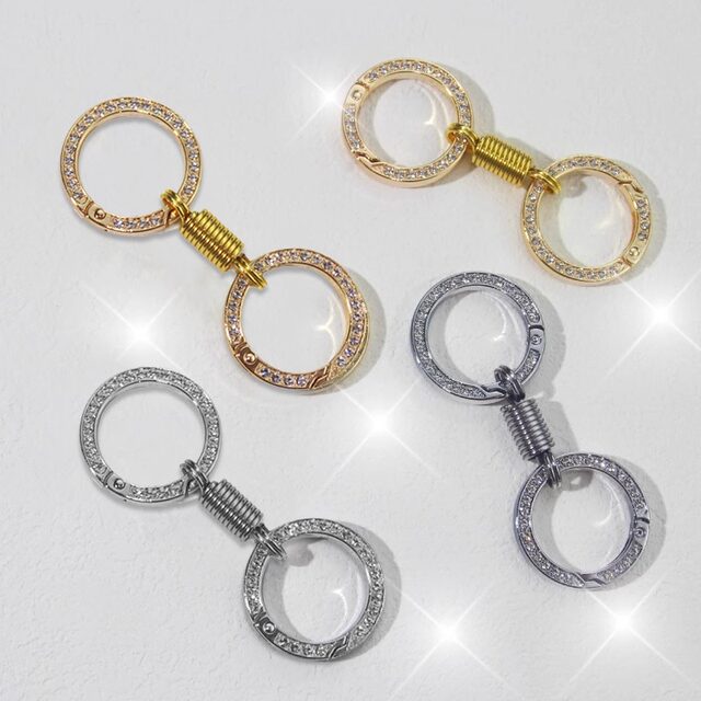 Keychain 2024 new model diamond spring double circle keychain high-end ...