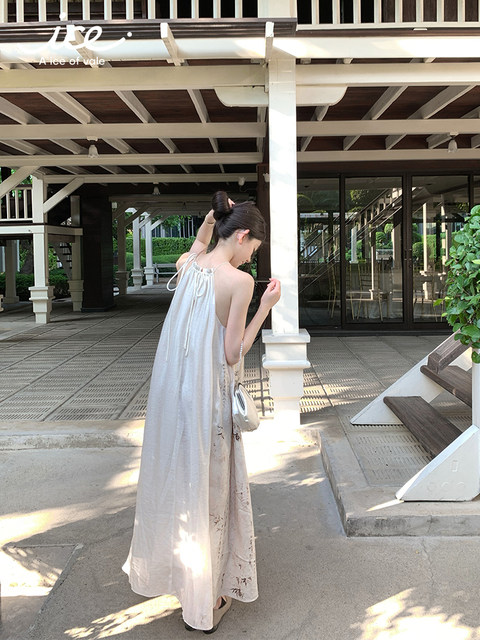 A ice of vale New Chinese style Zen halter neck dress for women's atmosphere long skirt