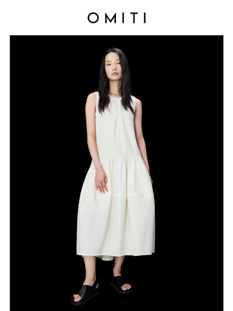 OMITI omits minimalist commuting design round neck sleeveless dress for ...