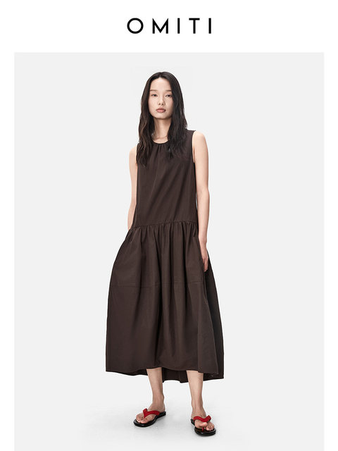 OMITI omits minimalist commuting design round neck sleeveless dress for ...