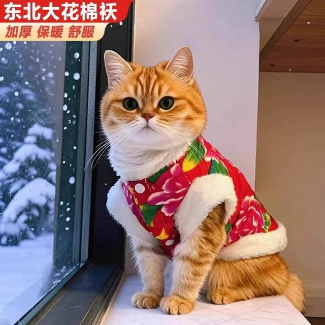 Cat clothes, big flower cotton jacket, warm winter, Dewen blue cat ...