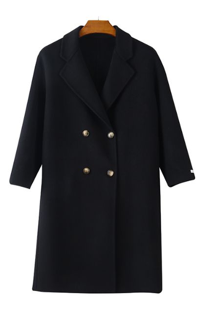 Classic long-haired four-button wool coat 8302
