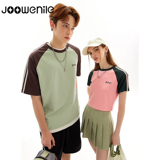 Joo heavyweight 280g printed cotton American retro three-stripe raglan ...