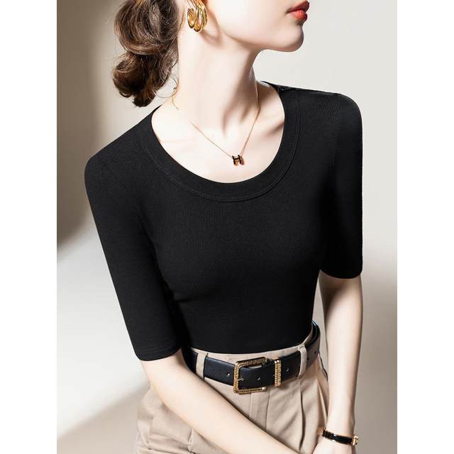 Big round neck T -shirt Female Modal Micro Fat Wearing Black Lighth ...