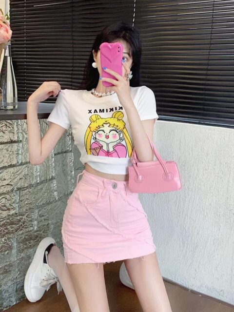 Pikachu top design sense big eyes printed short-sleeved T-shirt for ...