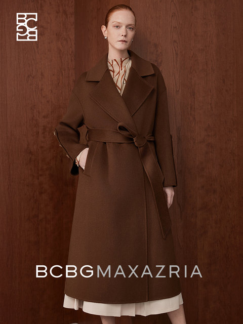Limited time new BCBG 24 winter 100% first-hand wool lapel lace long double-sided wool coat
