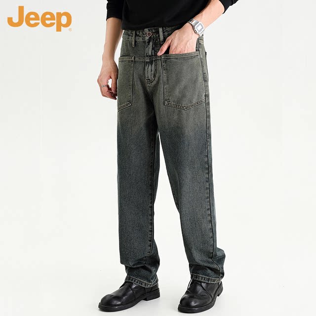 Jeep Jeep Heavy Wash Jeans Men's Beauty Retro Gradient Design wide -leg ...