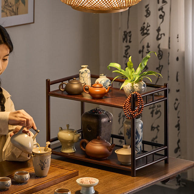 Tea cup rack Chinese small-sized Bogu rack tea set teapot storage rack ...