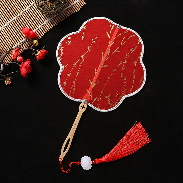 Ancient wind blem fan short handle, alien fan willow branches, semi -transparent super immortal ...