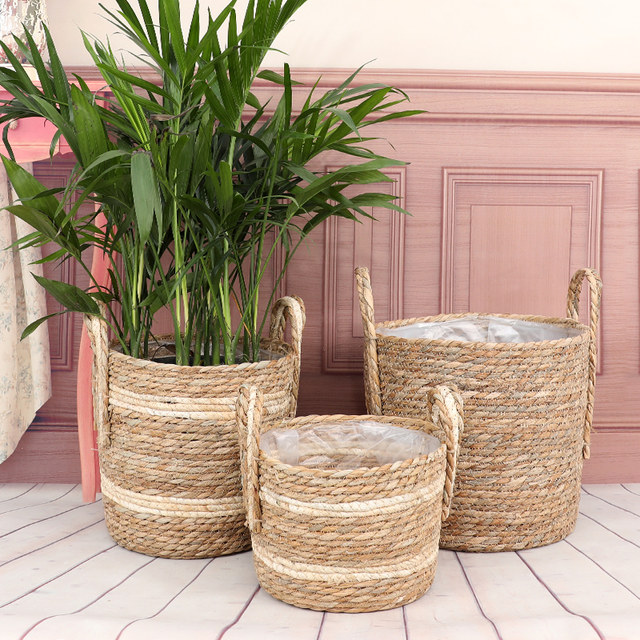 Nordic straw woven flower pot seagrass woven flower pot rattan flower ...