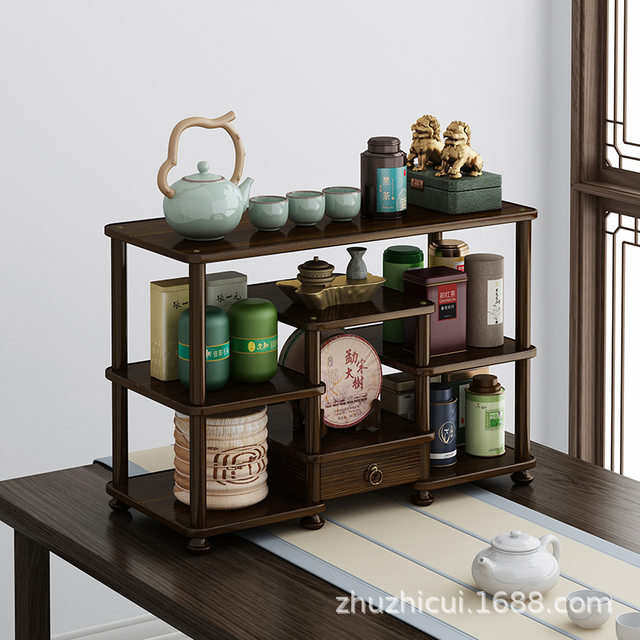 Desktop solid wood Chinese style Bogu rack tea rack small storage rack ...