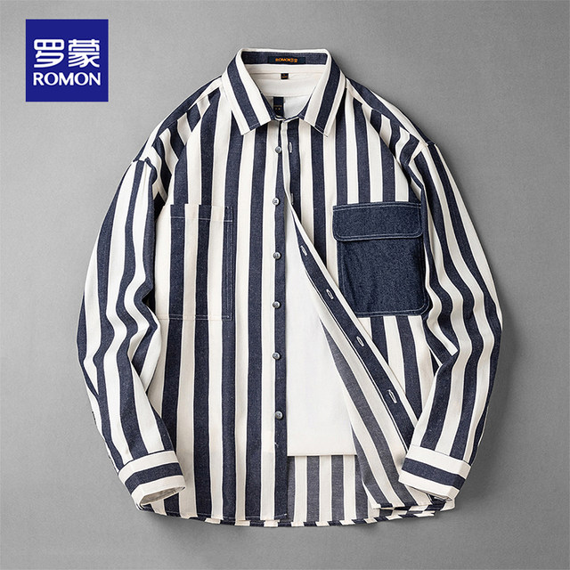 Luo Meng men's classic striped shirt long -sleeved skin -friendly and ...
