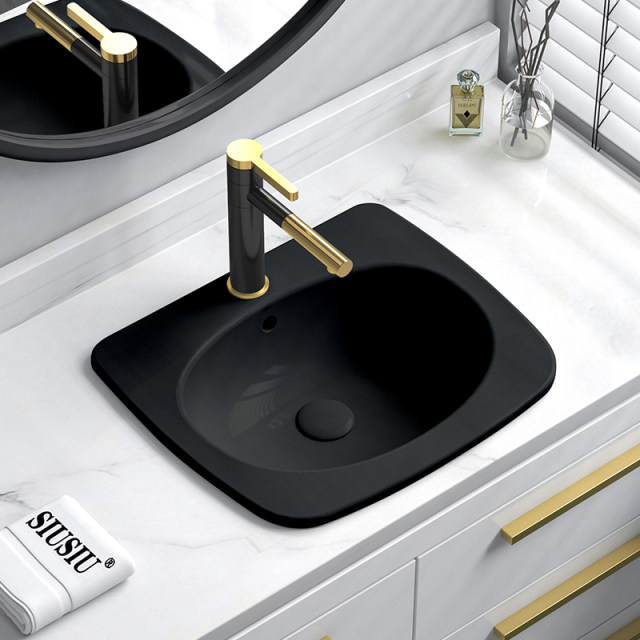 Semi -embedded Taichung Pot Basin Black Ceramics Round Round Washed ...