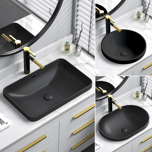 Semi -embedded Taichung Pot Basin Black Ceramics Round Round Washed ...