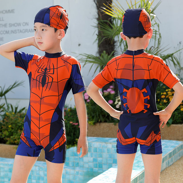 Children's swimsuit boys conjoined Spider -Man long -sleeved small ...