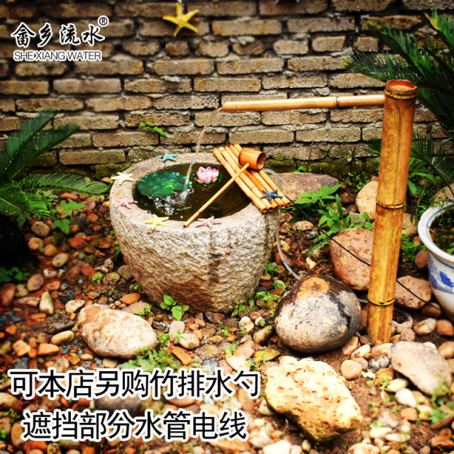 Japanese-style courtyard stone trough pot bowl perpetually circulating ...