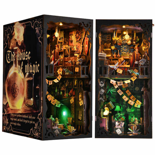 Magic House diy handmade wooden bookend 3D three-dimensional assembled ...