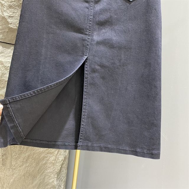 Black asymmetric pocket denim skirt female 2024 spring and autumn new high -waisted high ...