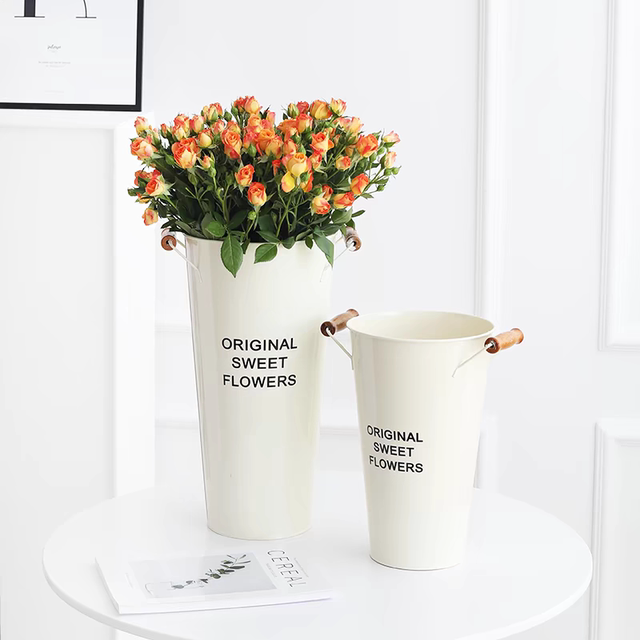 American floor-standing flower bucket beige wooden handle iron flower ...