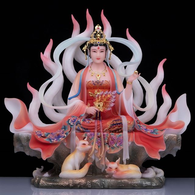 Nine-tailed fox statue Nine-tailed Empress white marble household ...