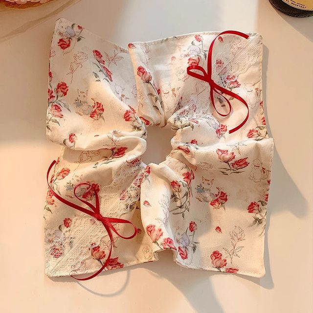 French rose bow square scarf large intestine hair circle women's high ...