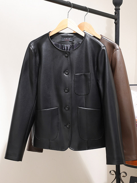 2024 new Haining small incense temperament short round neck leather ...