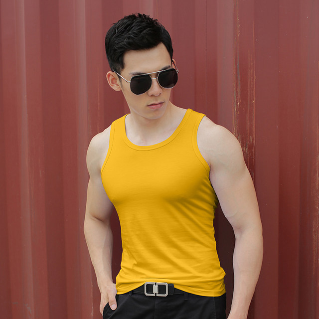 Seamless cotton vest men's fitness sleeveless solid color tight elastic ...