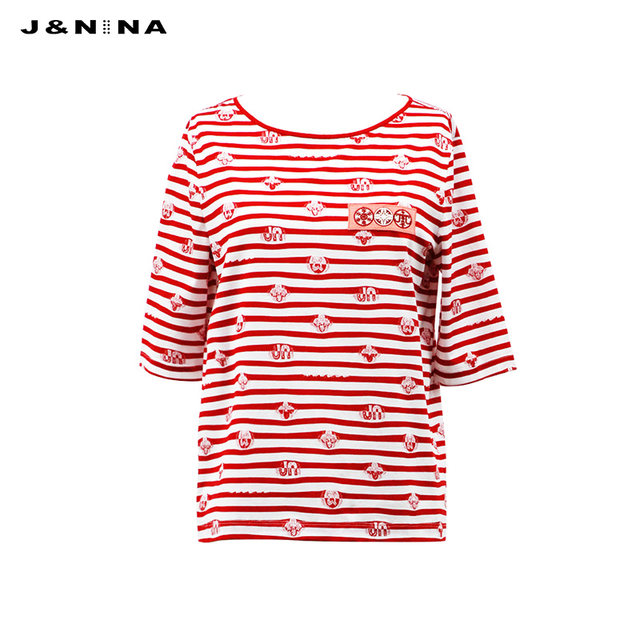 JNIna Gennina Guo Yiling Mid -sleeve striped cotton T -shirt female ...