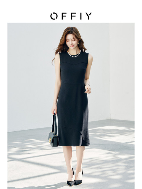 OFFIY classic little seagull slim acetic acid high-end professional business dress small black ...