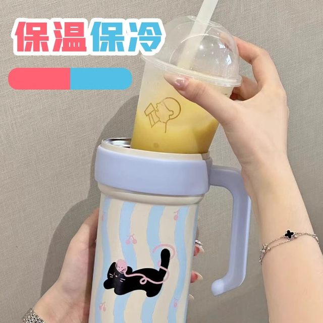 Thermos cup for women, high-looking stainless steel liner, straw, ice ...